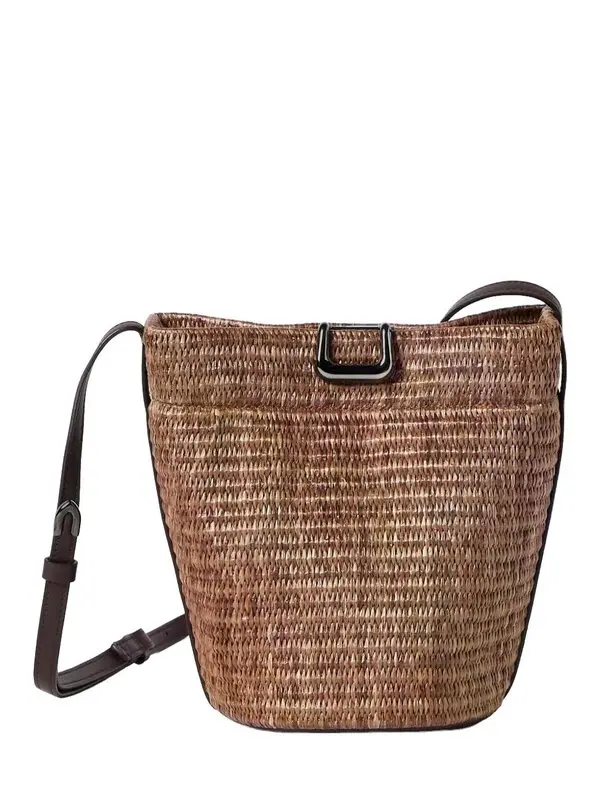 Brunello Cucinelli Sartorial Small Bucket Bag In Techno Cotton Raffia - Brown
