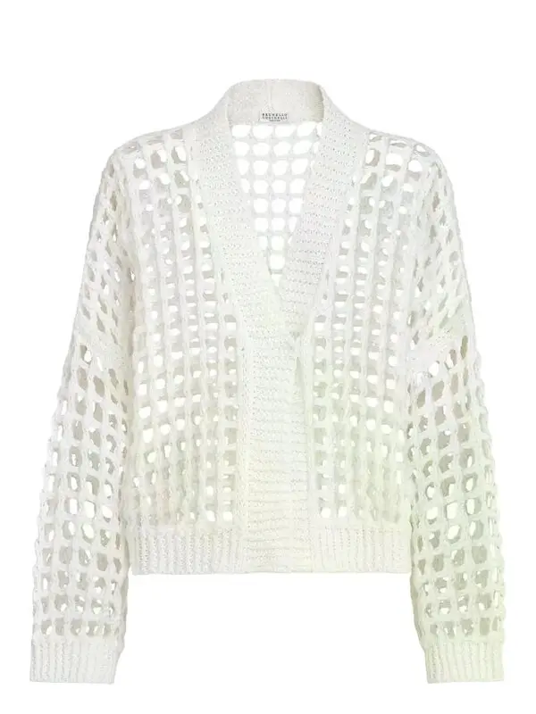 Brunello Cucinelli Jute And Cotton Net Cardigan - White