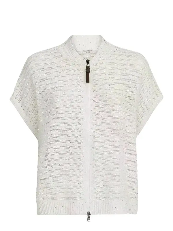 Brunello Cucinelli Linen Diamond Yarn Cardigan - White