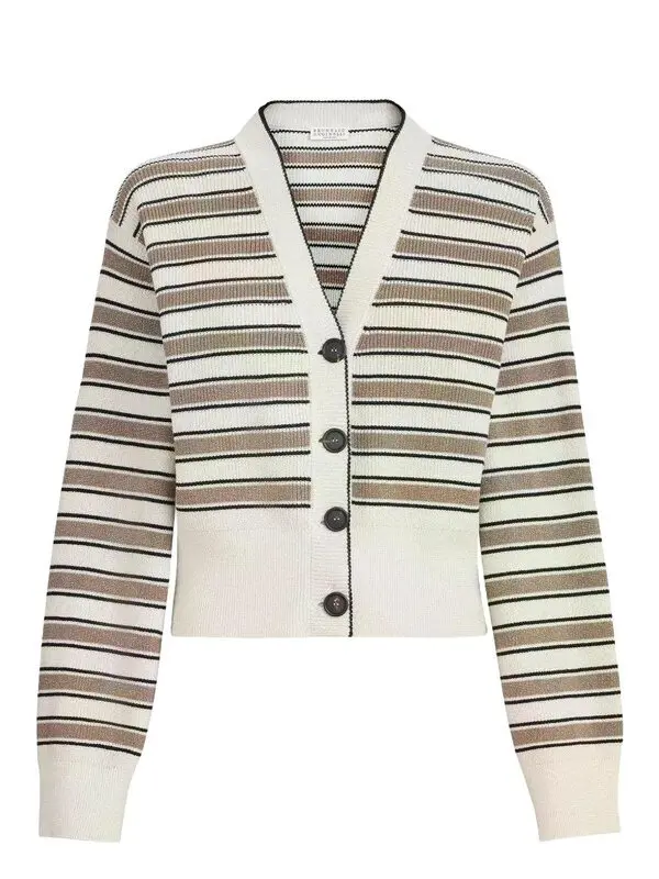 Brunello Cucinelli Cotton Striped Cardigan - Neutrals