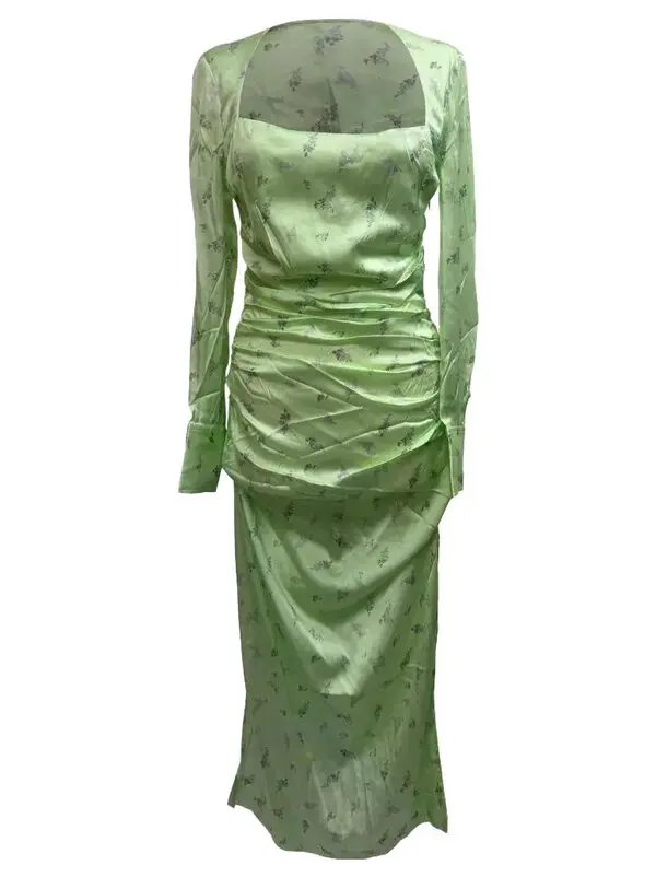 GANNI 2023 Floral-print Ruched Dress - Green