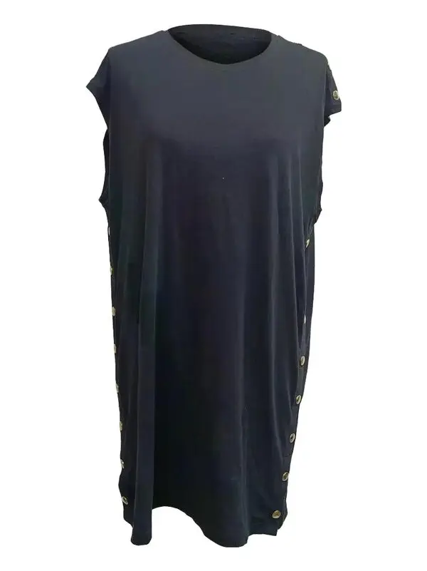Balmain Gold-button Cap-sleeve Top - Black