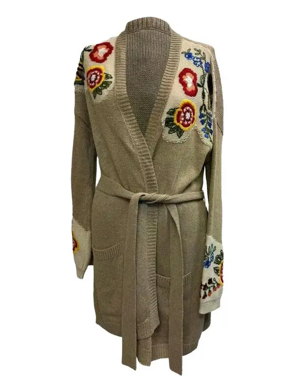 Etro Vintage Embroidered Belted Cardigan - Neutrals