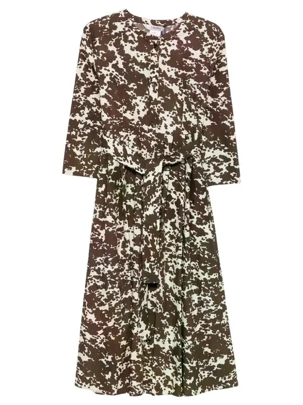 Max Mara Cow-print Belted Midi Dress - Brown