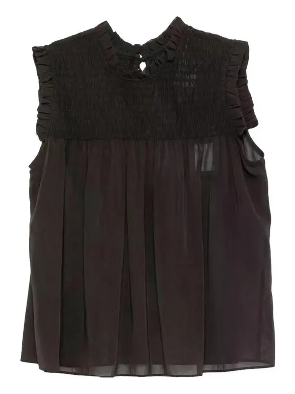 Pinko Ariccia Smocked Ruffled Top - Brown
