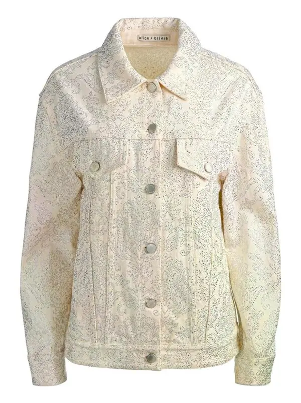 Alice + Olivia Crystal-embellished Denim Jacket - White