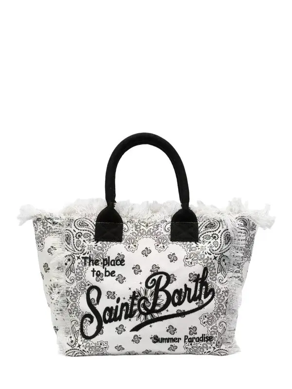 MC2 SAINT BARTH Paisley-print Frayed-edge Shoulder Bag - White