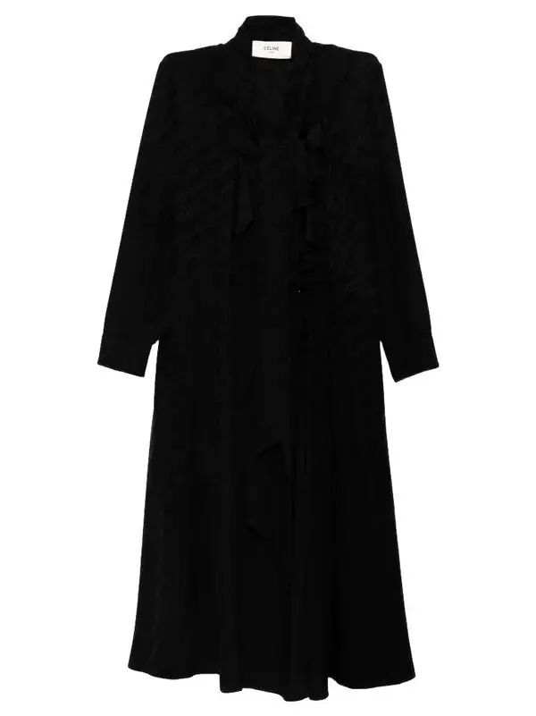Celine Triomphe Jacquard Silk Wrap Midi Dress - Black