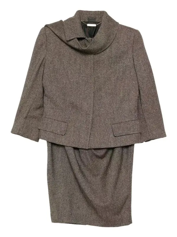 Alexander McQueen 2005 Tailored Wool Skirt Suit Set - Brown
