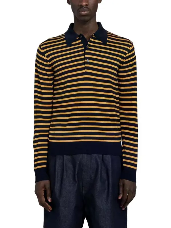 Junya Watanabe Striped Long-sleeved Polo Shirt - Blue