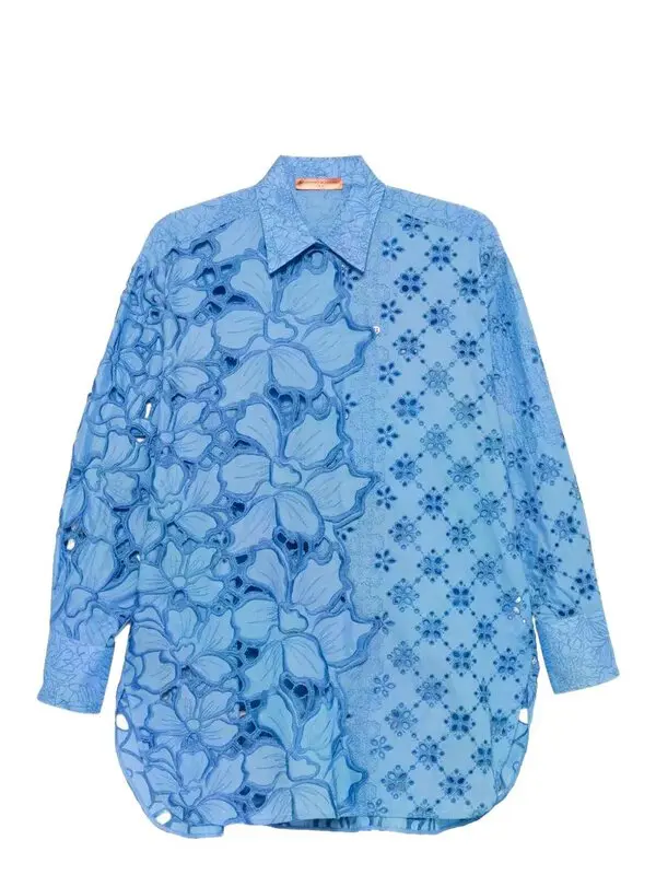 Ermanno Scervino Broderie-anglaise Floral-appliqué Shirt - Blue