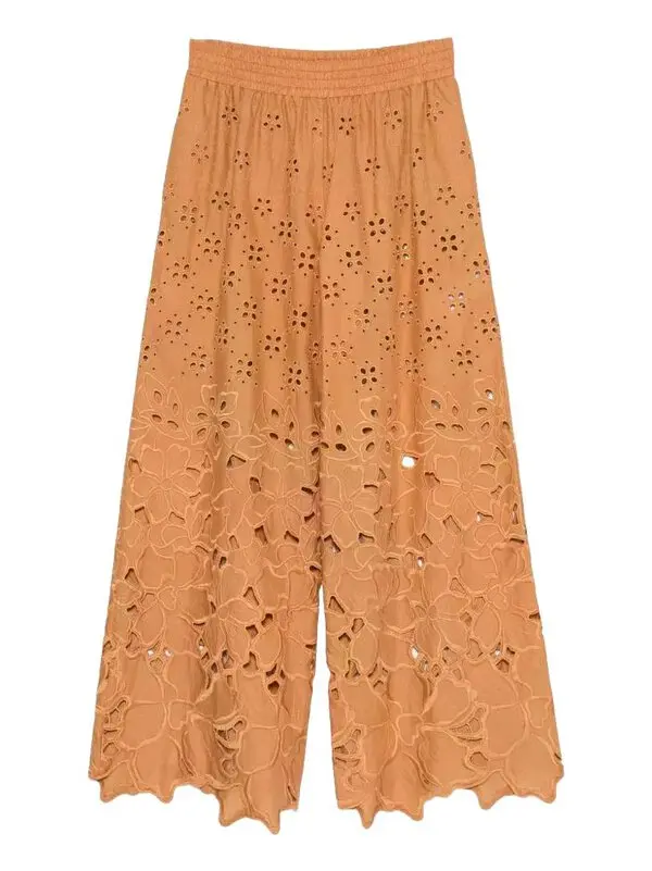 Ermanno Scervino Broderie Anglaise Floral-cut-out Trousers - Brown