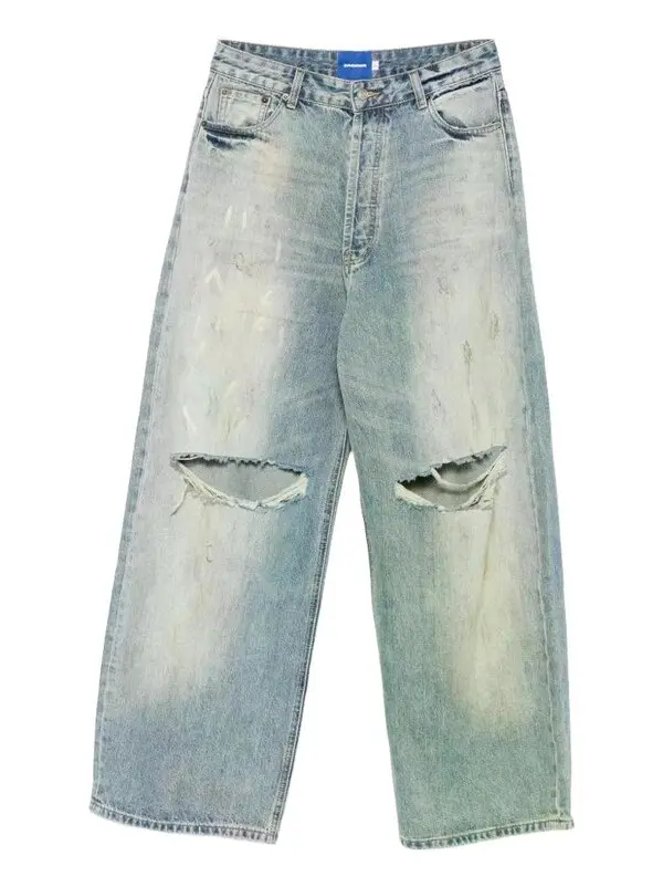 DAGGER Distressed Embroidered Logo Jeans - Blue