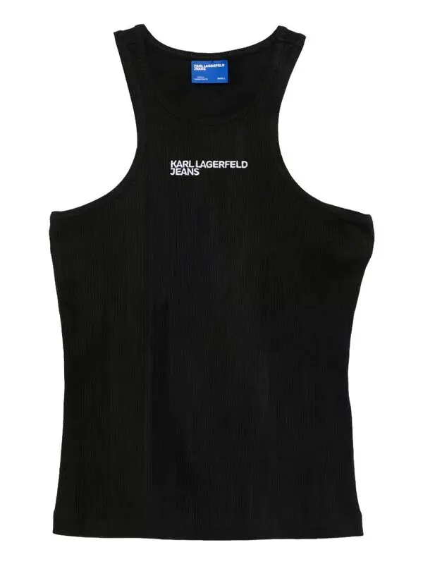 Karl Lagerfeld Logo-print Ribbed-knit Top - Black