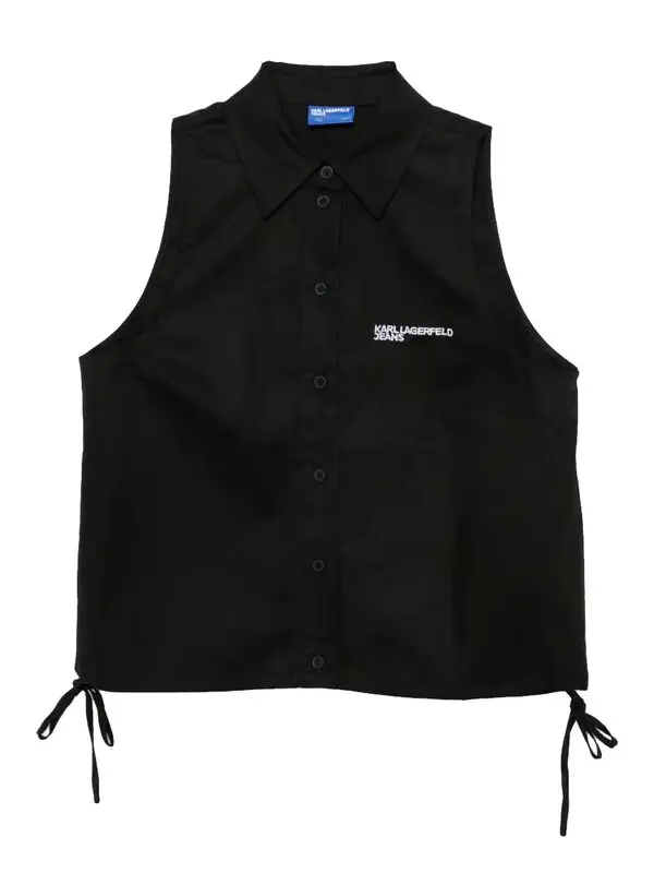 Karl Lagerfeld Logo-embroidered Drawstring-hem Top - Black