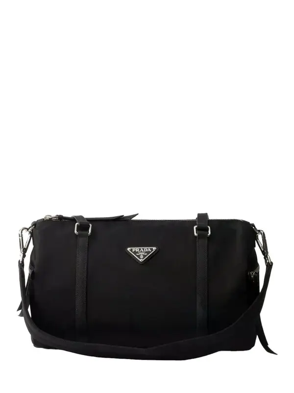 Prada Large Re-nylon And Saffiano Leather Duffle Bag - Black