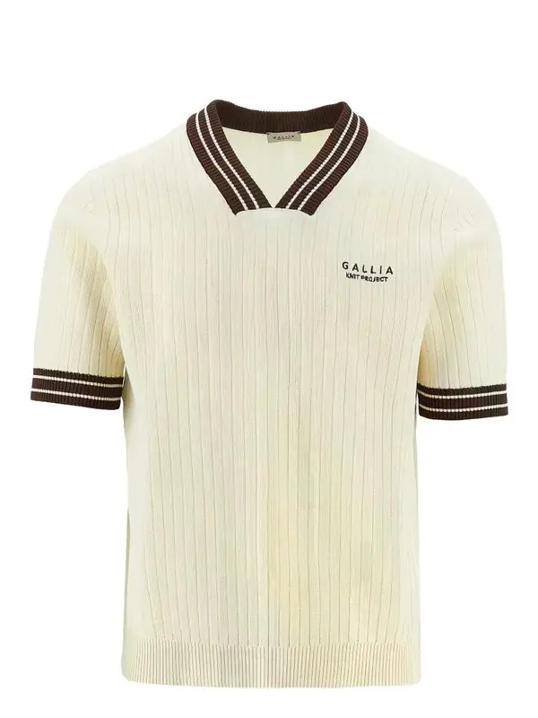 GALLIA Ribbed-knit Short-sleeve T-shirt - Neutrals