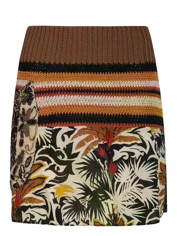 Anjuna Crochet-knit Patchwork Skirt - Brown