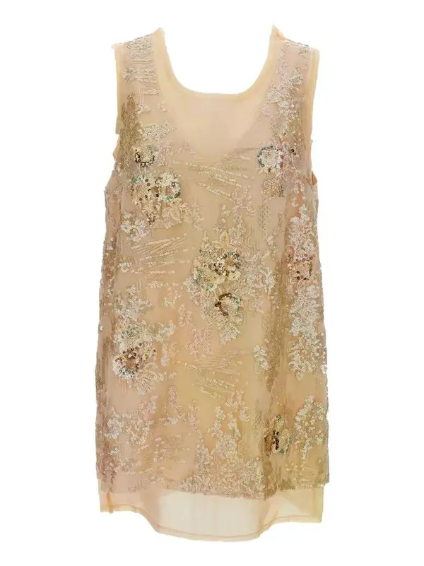 HUI MILANO Orazio Embellished V-neck Blouse - Neutrals
