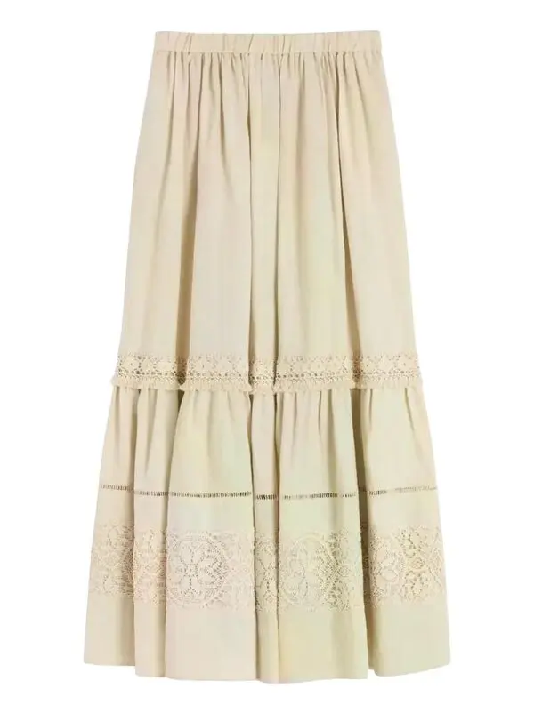 Max Mara Pallore Lace-trim Fringed Midi Skirt - Neutrals