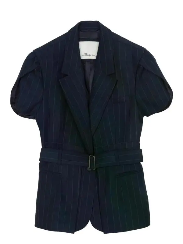 3.1 Phillip Lim Pinstripe Belted Jacket - Blue