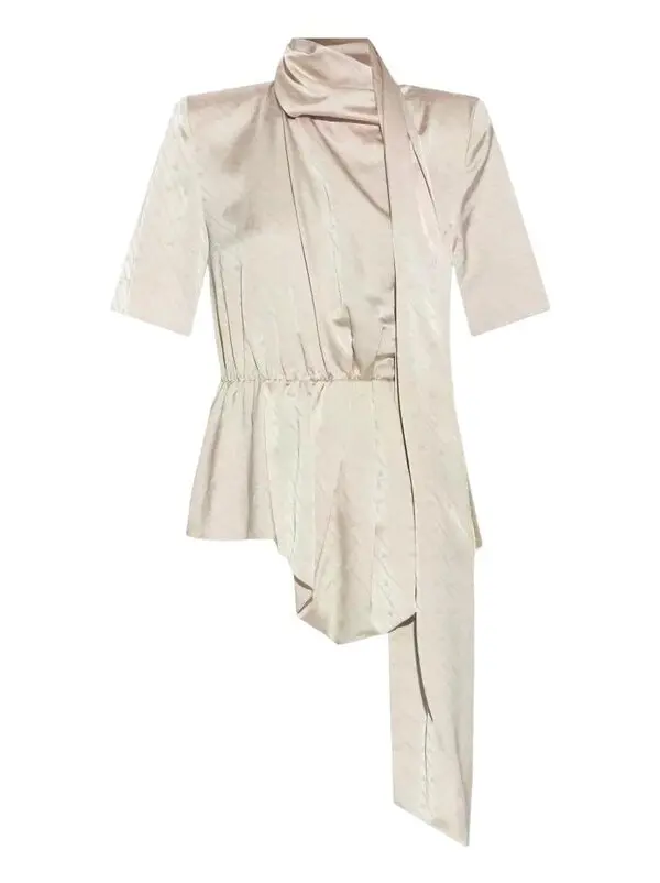 GESTUZ Logo-jacquard Draped-scarf Blouse - Neutrals