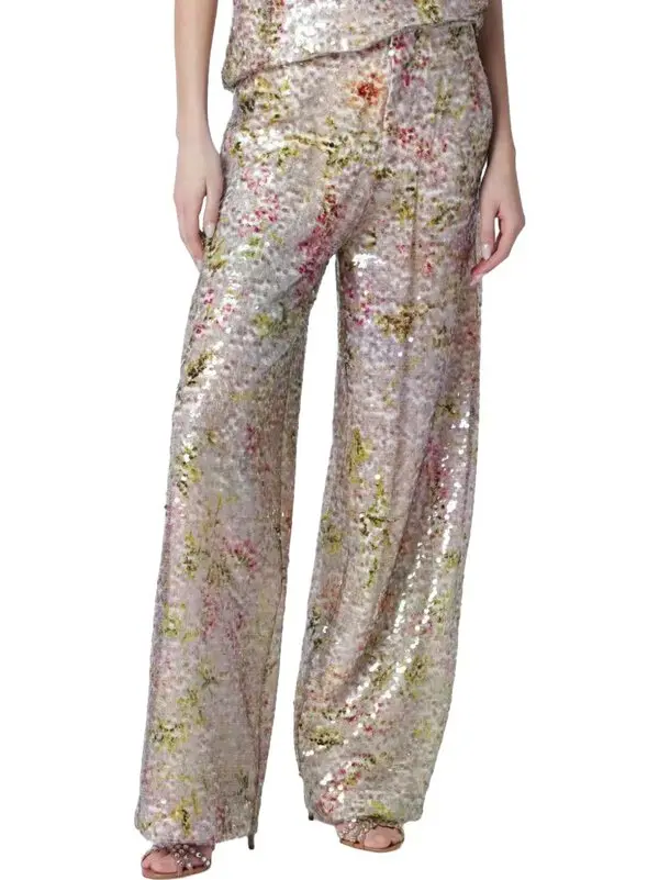 Alberta Ferretti Sequin-embellished Floral-print Trousers - Neutrals