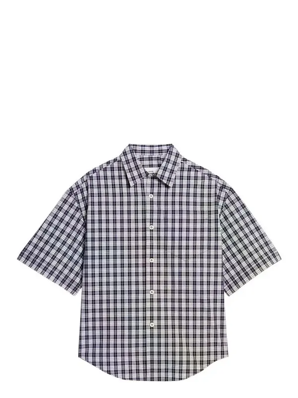 AMI Paris Gingham Pattern Short-sleeved Shirt - Blue
