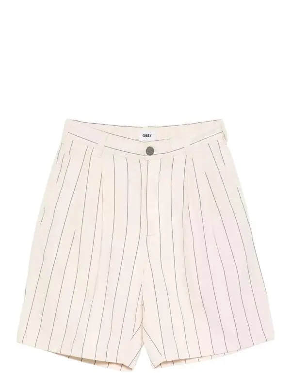 Obey Pinstripe Pattern Pleated Shorts - Neutrals