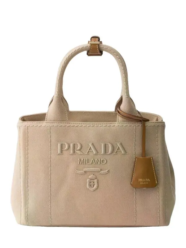 Prada Small Cotton Canvas Jardinière Bag - Neutrals