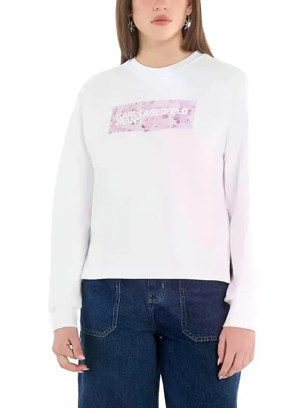 Karl Lagerfeld Floral-print Logo-patch Sweater - White