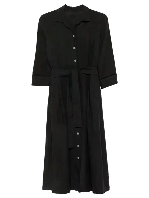 120% Lino Belted Button-down Midi Dress - Black