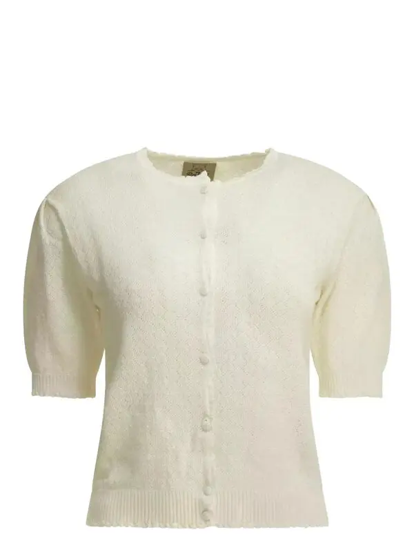 RAKKI Chevron-knit Short-sleeve Sweater - Neutrals