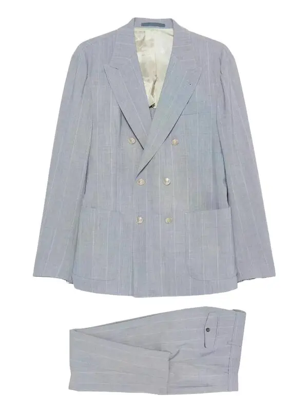 Eleventy Pinstripe Pleated Suit - Blue