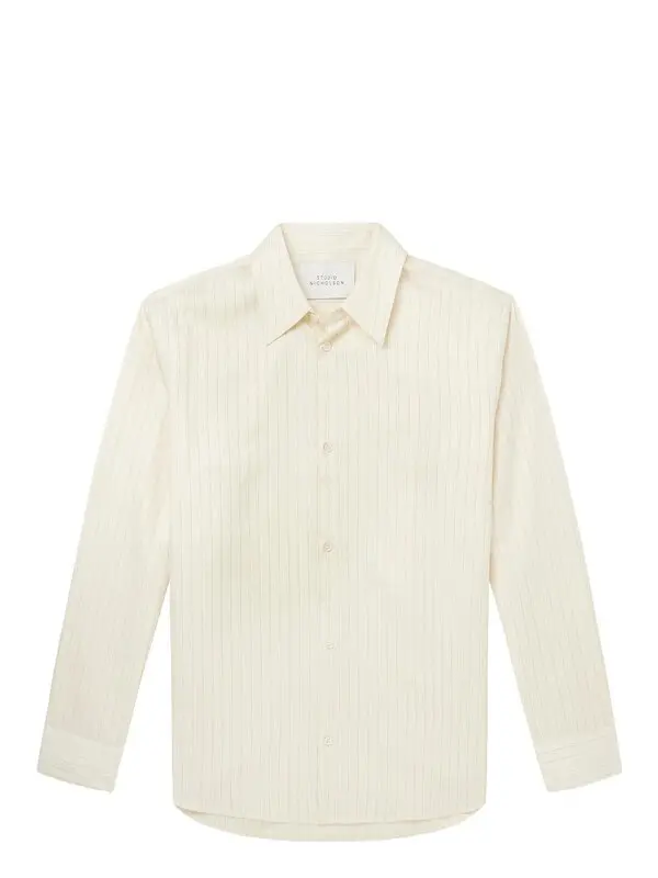 Studio Nicholson View Striped Silk And Cotton-blend Shirt - Neutrals