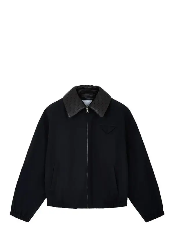Bottega Veneta Jacket With Intrecciato Leather Collar - Navy