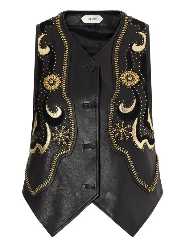 Versace Embellished Leather Vest - Black