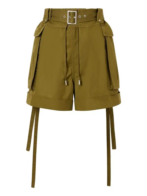 Alexander McQueen Belted Cotton-twill Shorts - Green