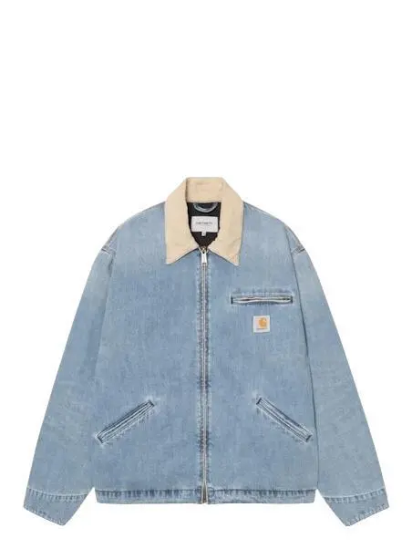 Carhartt Og Detroit Camano Denim Jacket - Blue/dusty Hamilton Brown (burst Washed)