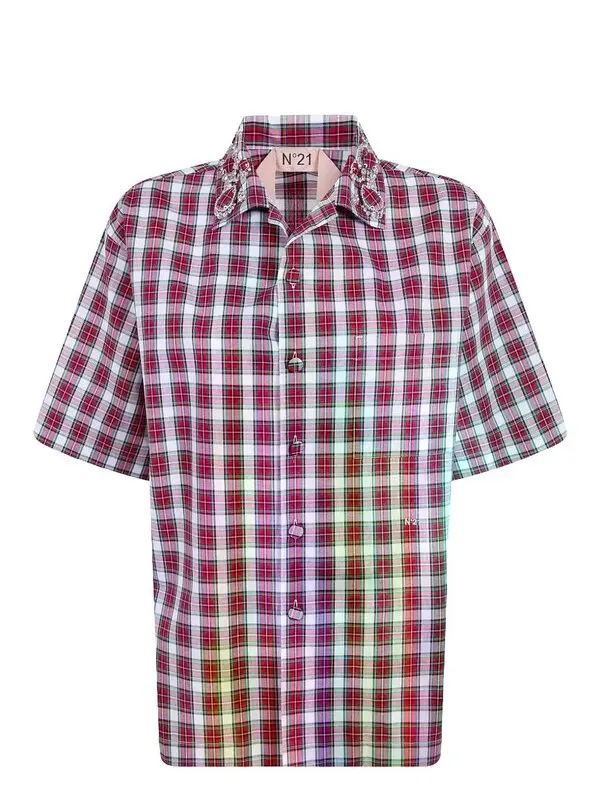 N°21 Crystal-embellished Tartan-print Shirt - Red