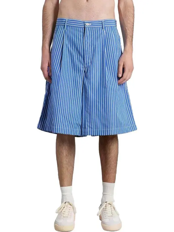 Comme Des Garçons Striped Pleated Wide Leg Shorts - Blue