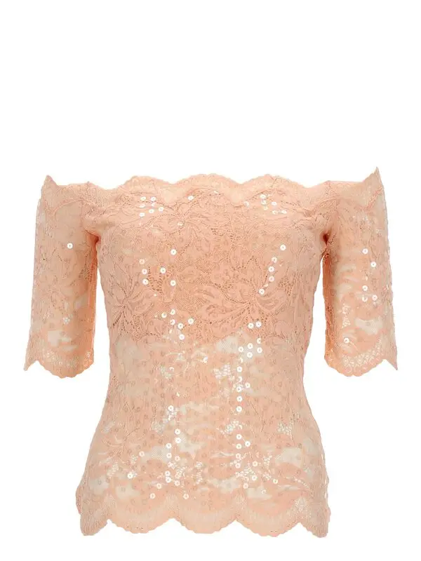 Rabanne Lace Top With Sequins - Pink