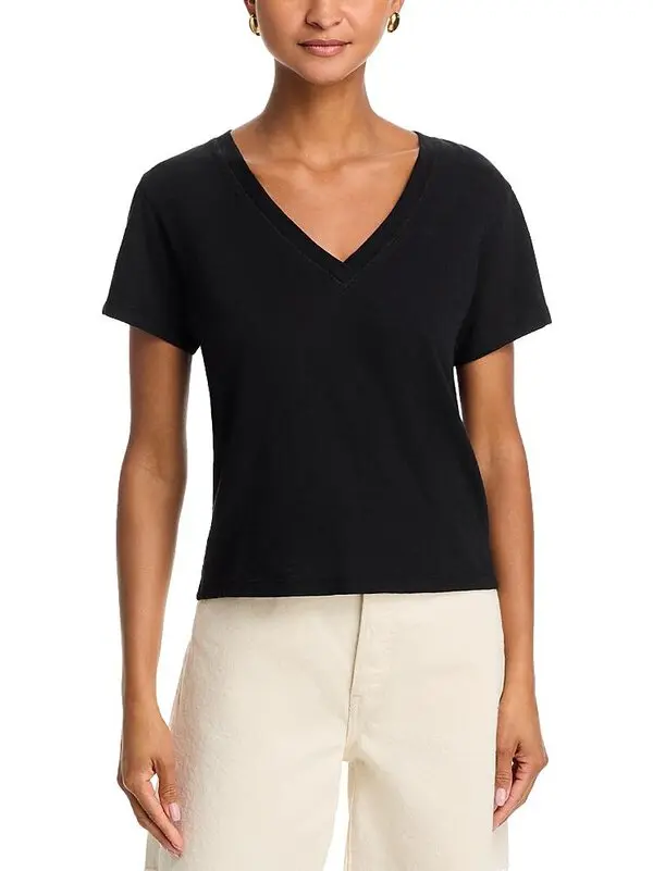Velvet By Graham & Spencer Elisha V-neck Short Sleeve Top - Black