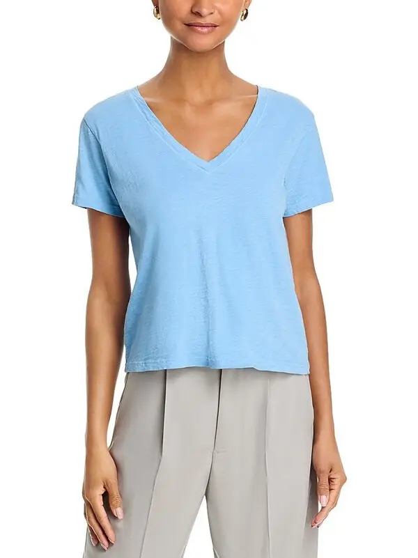 Velvet By Graham & Spencer Elisha V-neck Short Sleeve Top - Pacific Blue