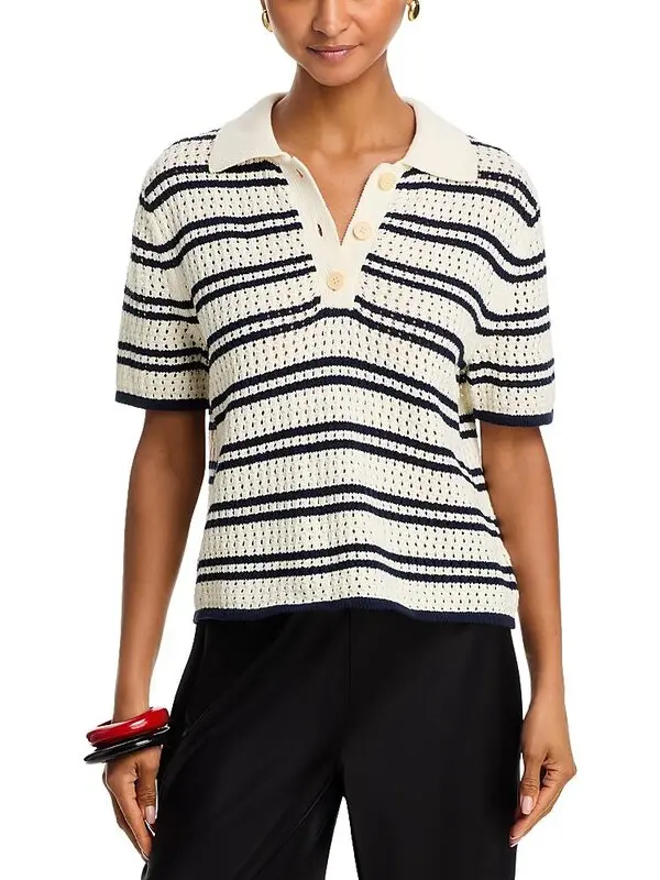 Velvet By Graham & Spencer Lumae Polo Sweater - Milk/navy