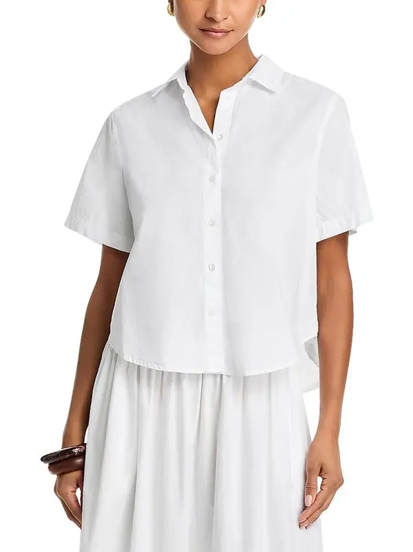 Velvet By Graham & Spencer Alana Short Sleeve Button-up Top - White