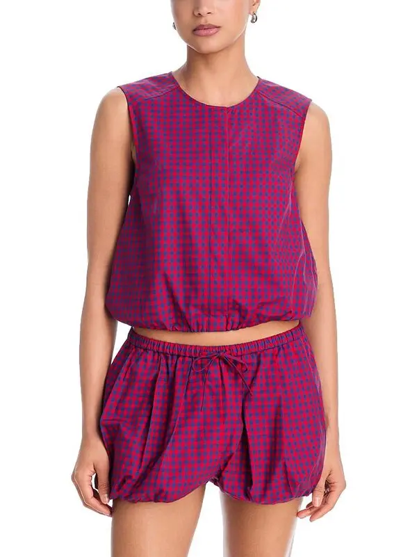 Simkhai Sleeveless Button-down Top - Scarlet Midnight Gingham