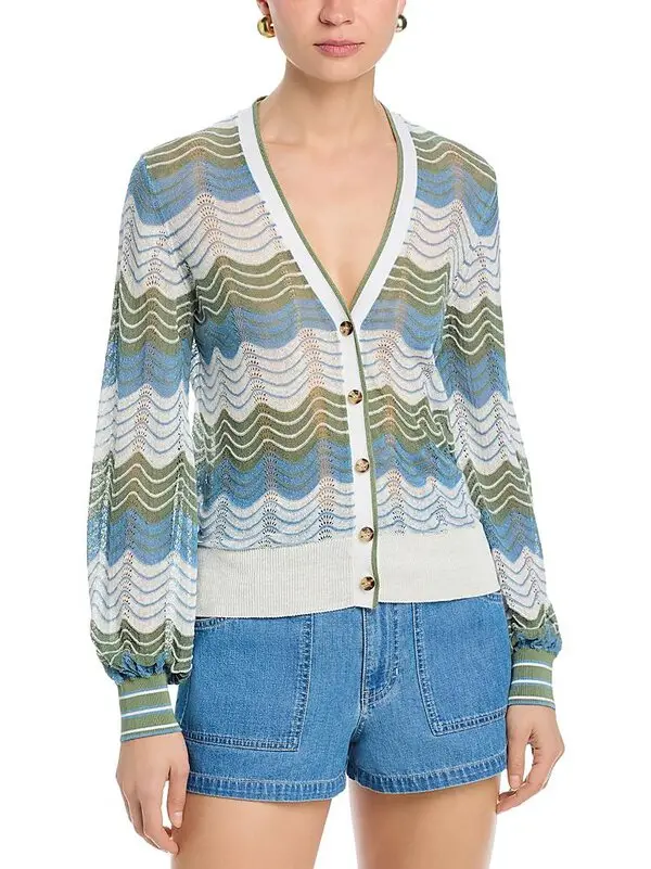 Veronica Beard Laurinor Cardigan Sweater - Dove/sage/blue River