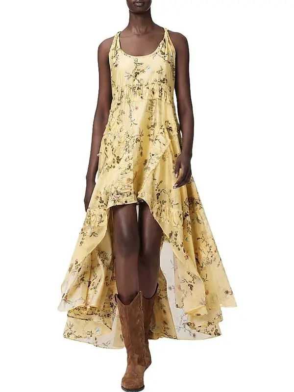 ALLSAINTS Dorina Floral Hi-lo Dress - Carmel Pale Yellow
