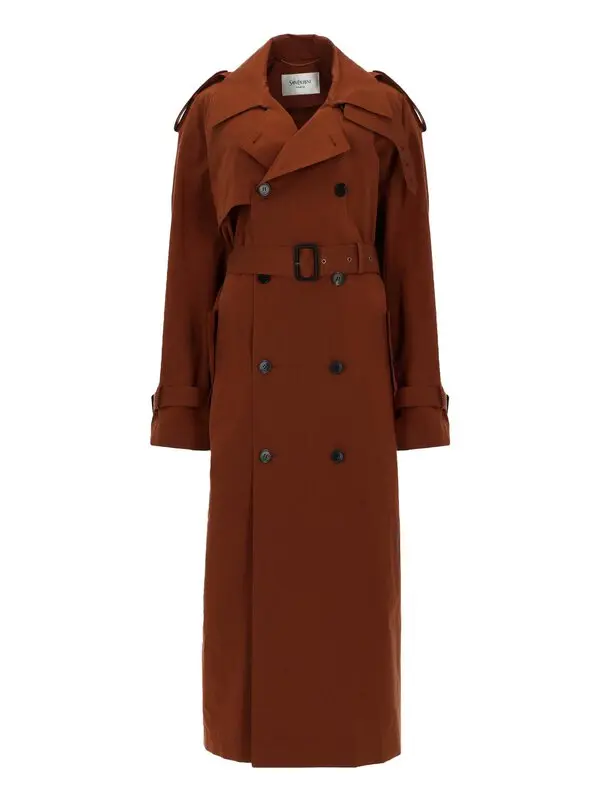 Saint Laurent Trench In Cotton And Silk - Brown